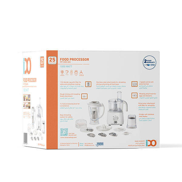 El-Iraqi Company | IDO Food Processor 1000 W 25 Functions – White FP1000-WH